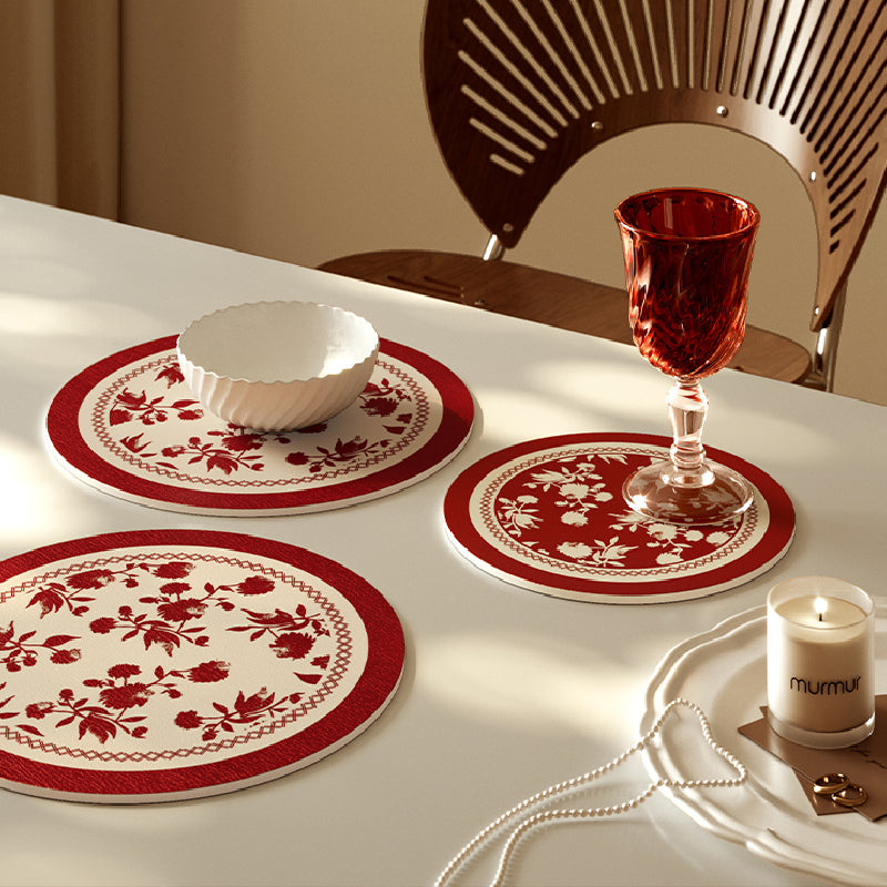 2design burgundy red fower round coaster