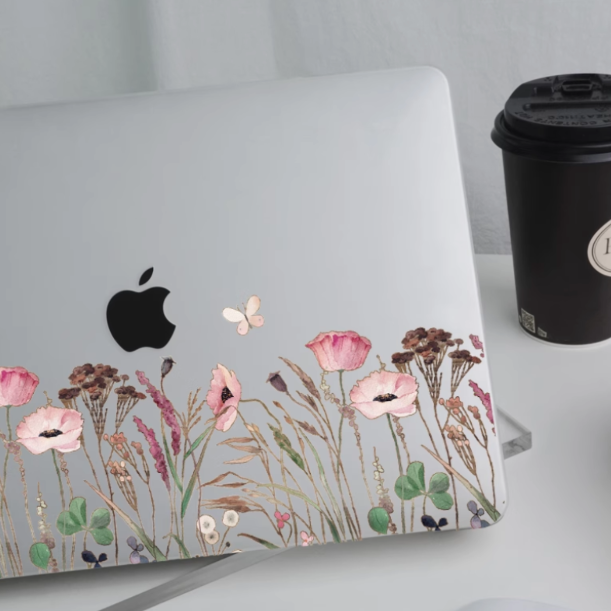clear pink flower mac book case
